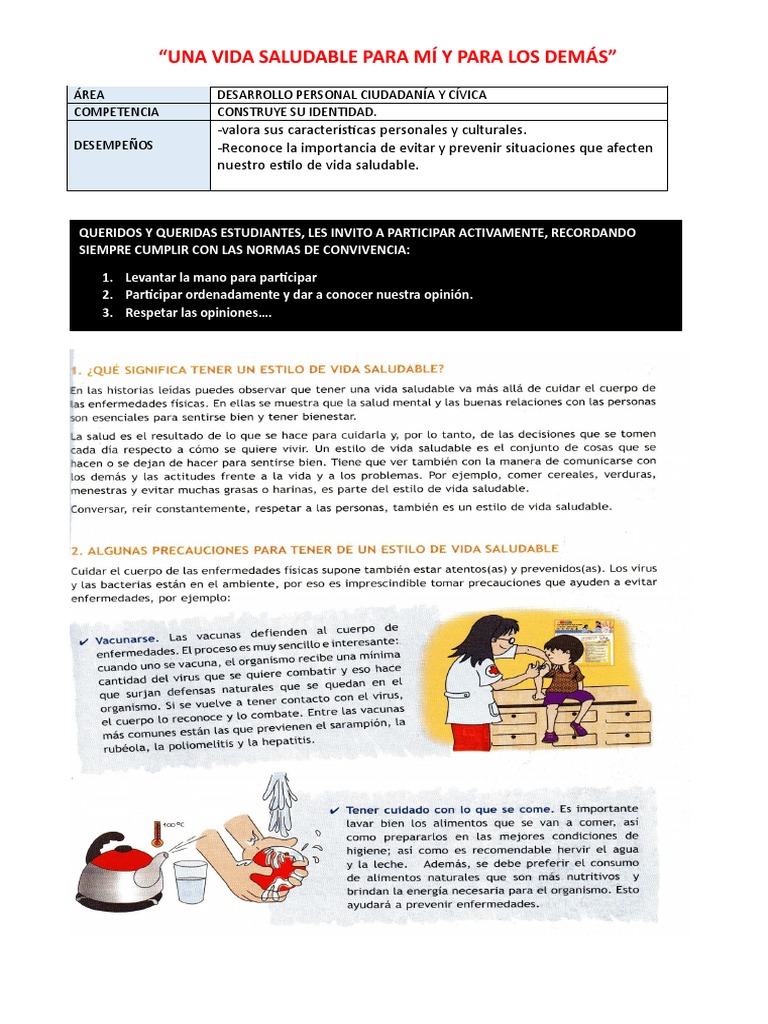 Ficha Una Vida Saludablepara Mi y para Los Demas de Primero PDF | PDF