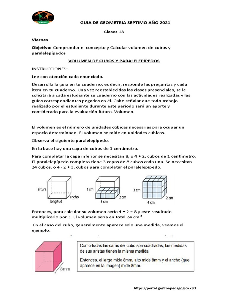 Semana 13 y 14 de Geometría Septimo Año 2021 | PDF | Volumen | Geometría