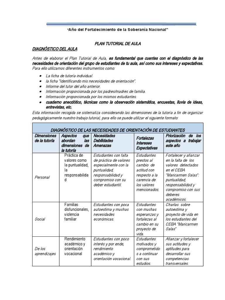 Plan Tutorial de Aula. | PDF