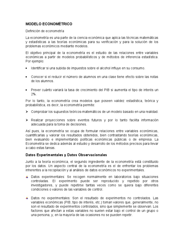 Modelo Econométrico | PDF | Econometría | Estadísticas