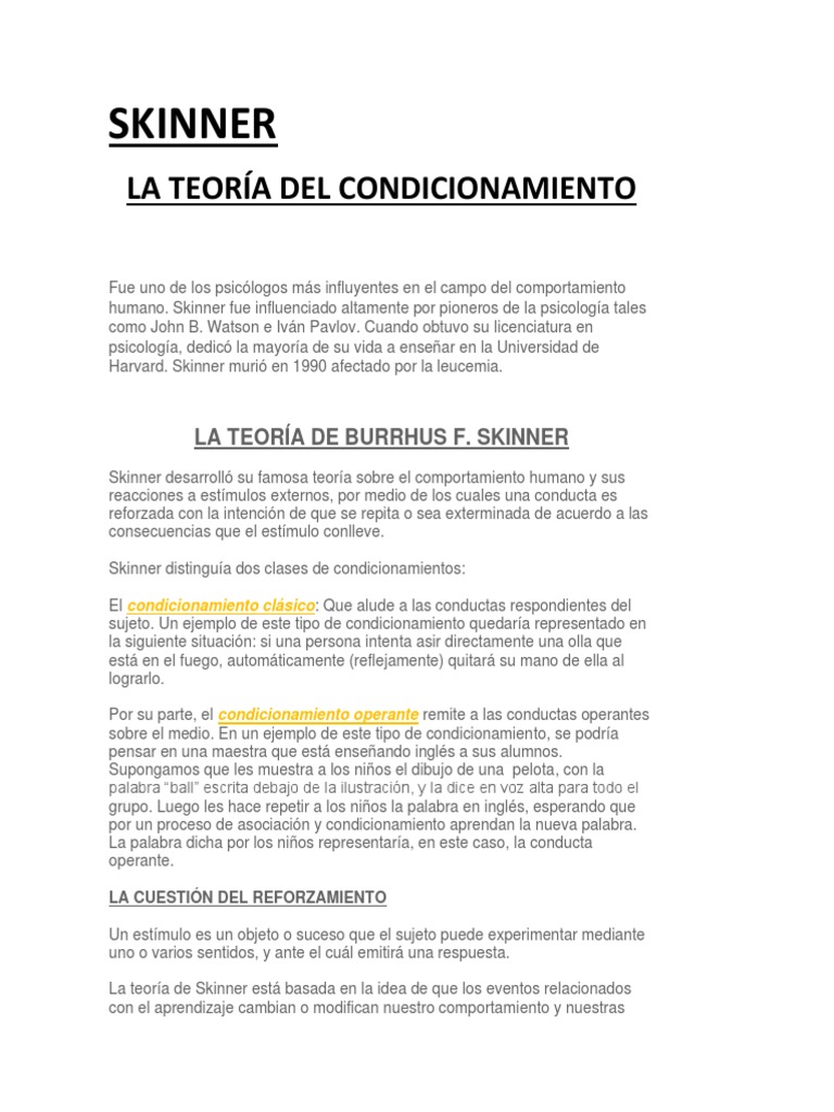 Teoría del Condicionamiento de Skinner | PDF | Reforzamiento | Comportamiento