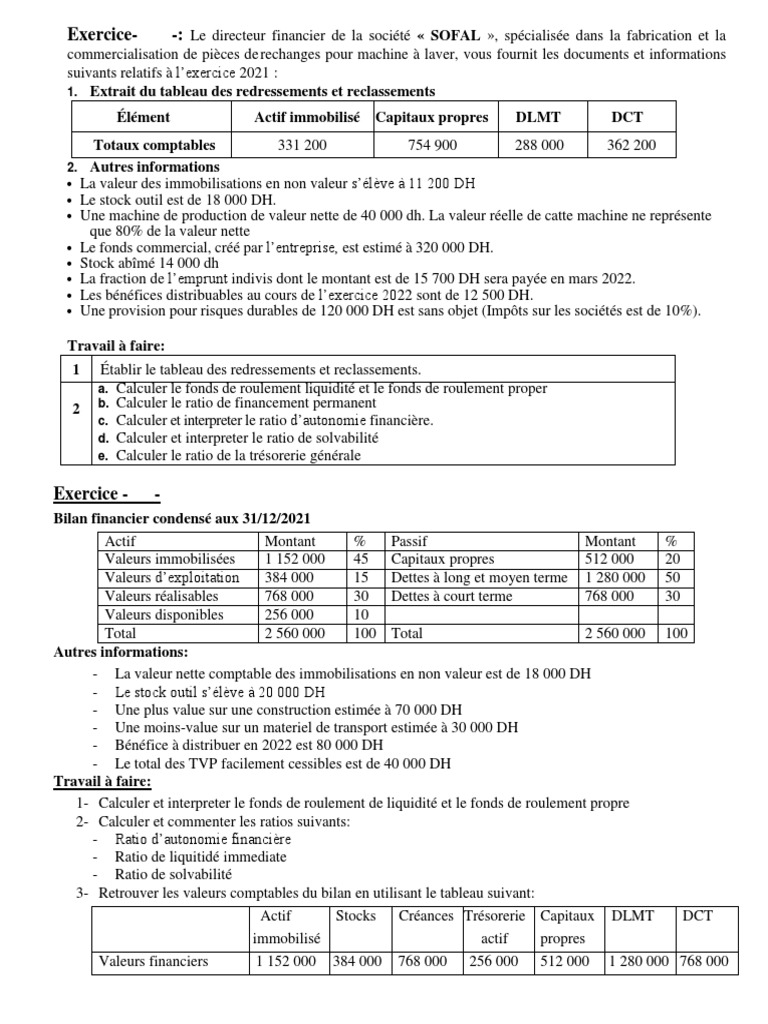 Bilan Financier Exercices | PDF | Ratio financier | Capitaux propres