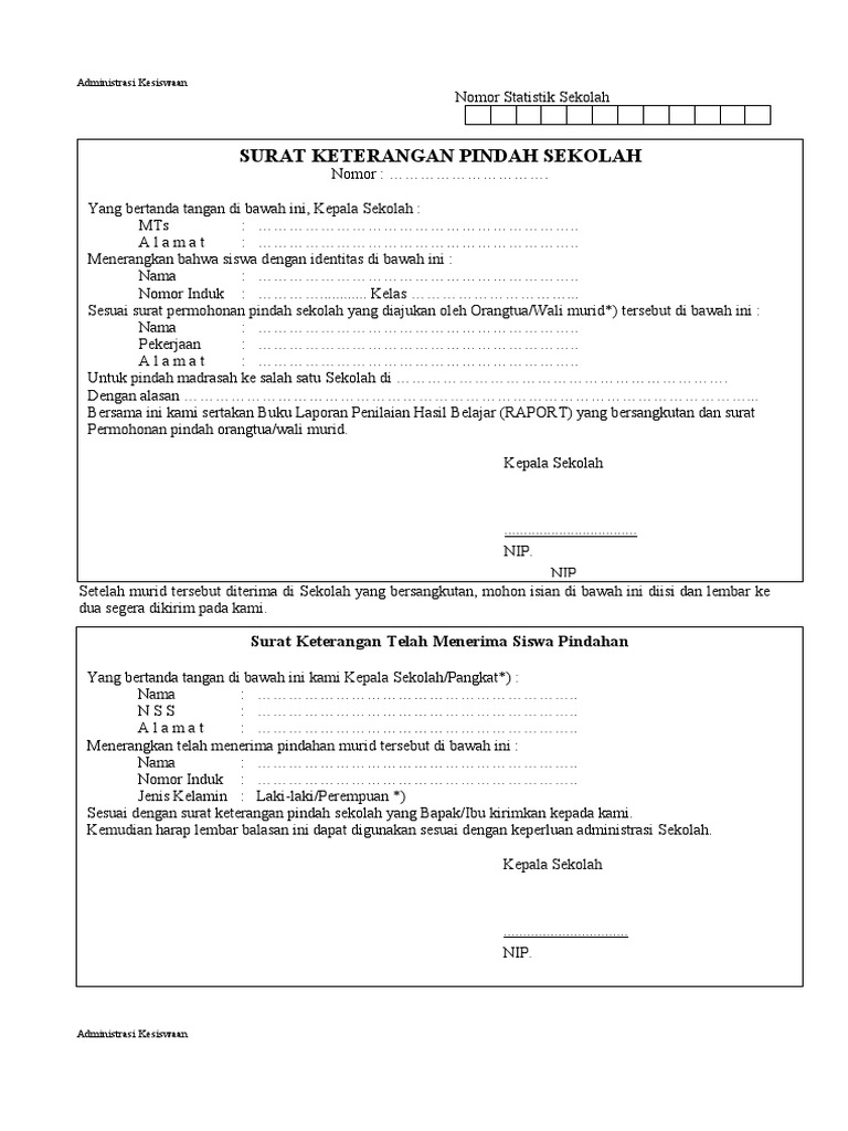 Surat Keterangan Pindah Sekolah | PDF
