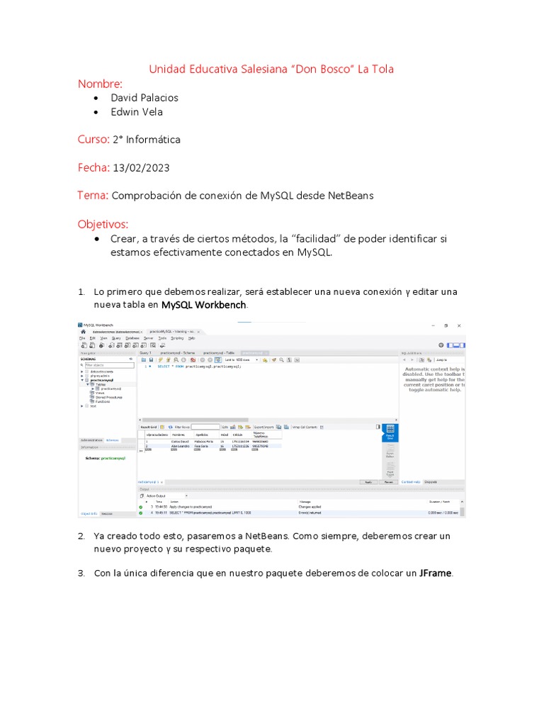 Comprobación De Conexión De Mysql Desde Netbeans Grupo 9 Pdf 