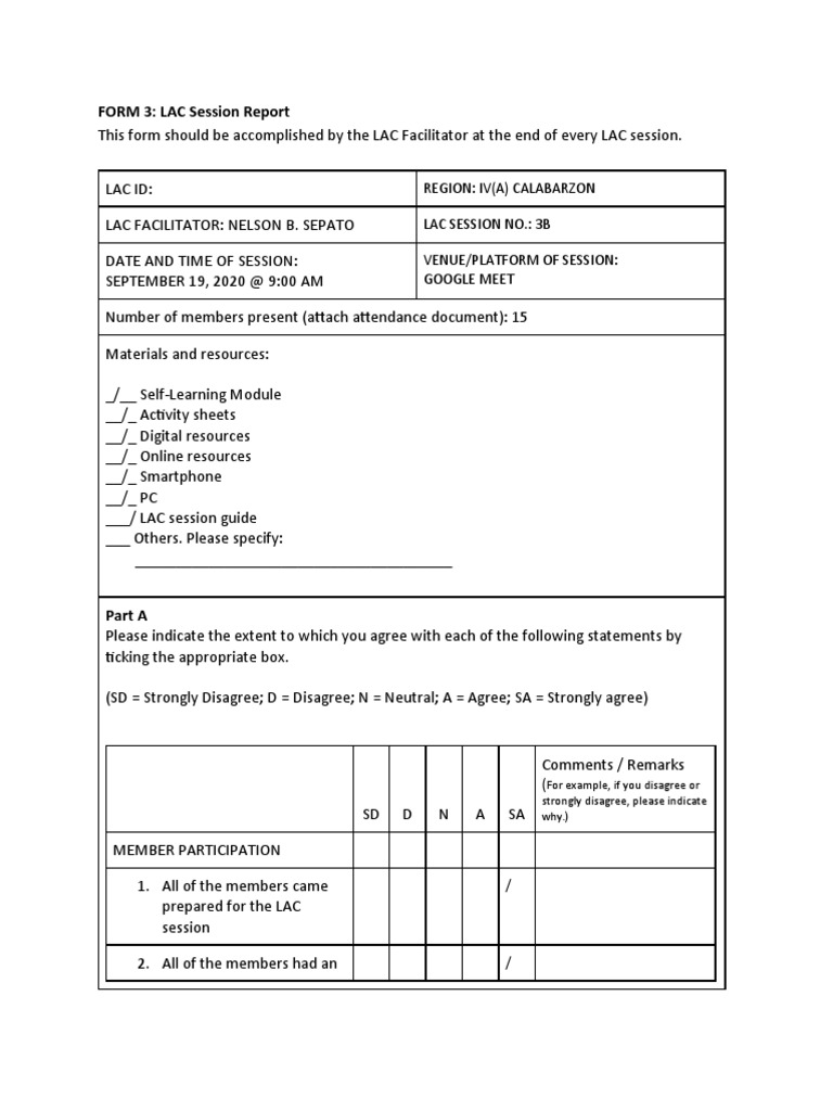 Form 3. LAC Session Report 3B | PDF | Learning | Distance Education