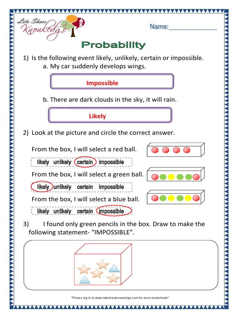 Probability Grade 2 Maths Worksheets | PDF Probability Grade 2 Maths Worksheets | PDF