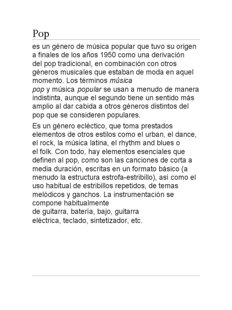 Pop y Música Popular Se Usan A Menudo de Manera | Descargar gratis PDF ...