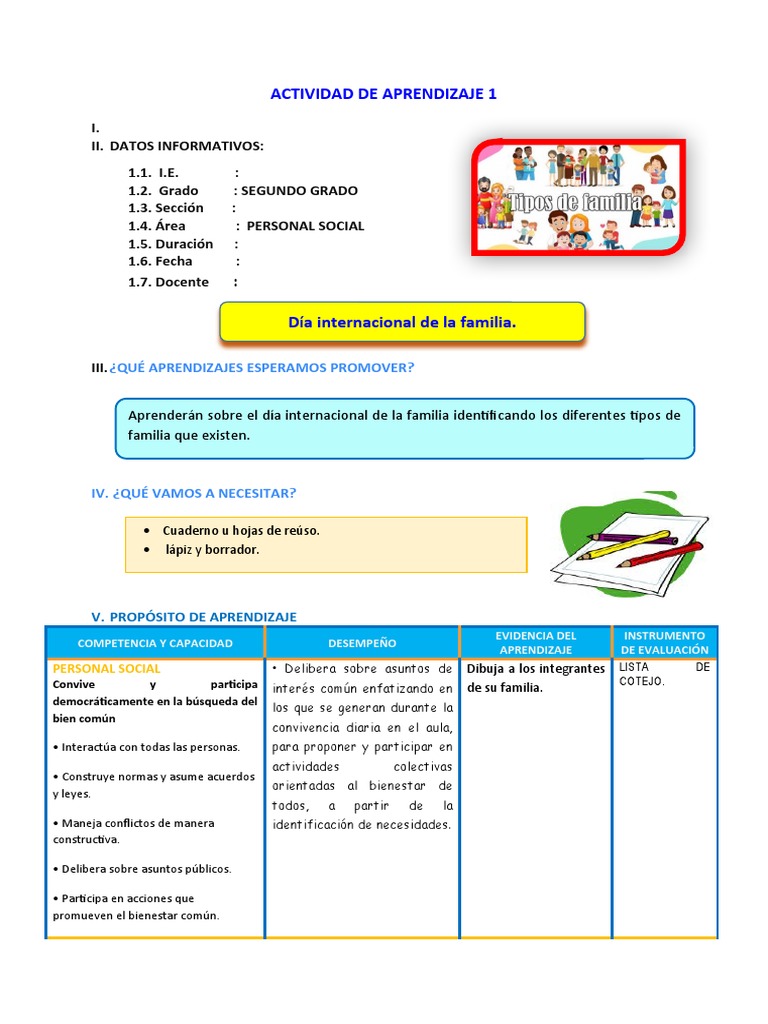 D1 A2 SESION PS Dia Internacional de La Familia | PDF | Evaluación | Aprendizaje