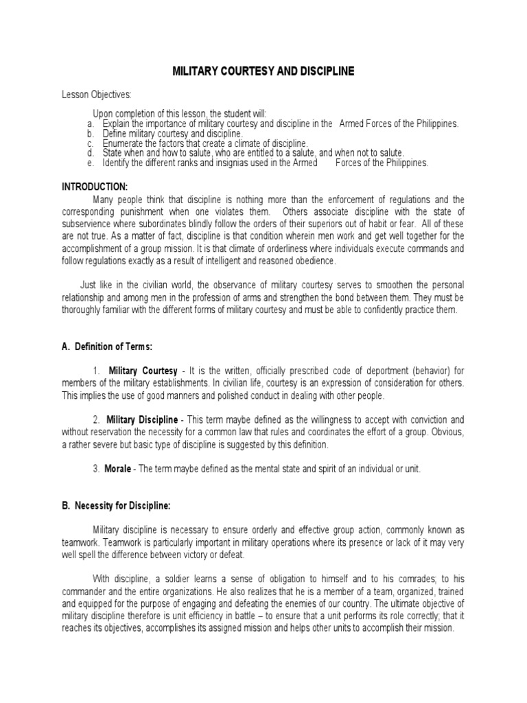 Military Courtesy and Discipline | PDF | Disciplines | Military