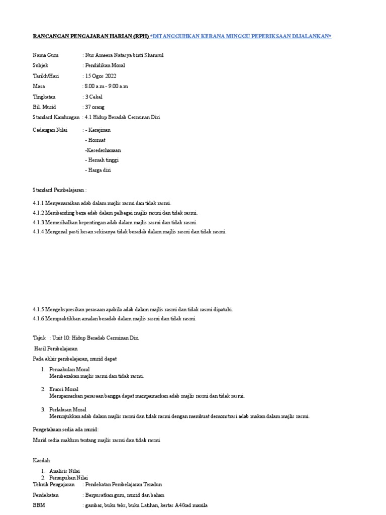 RPH 15 Ogos (3 Cekal) | PDF