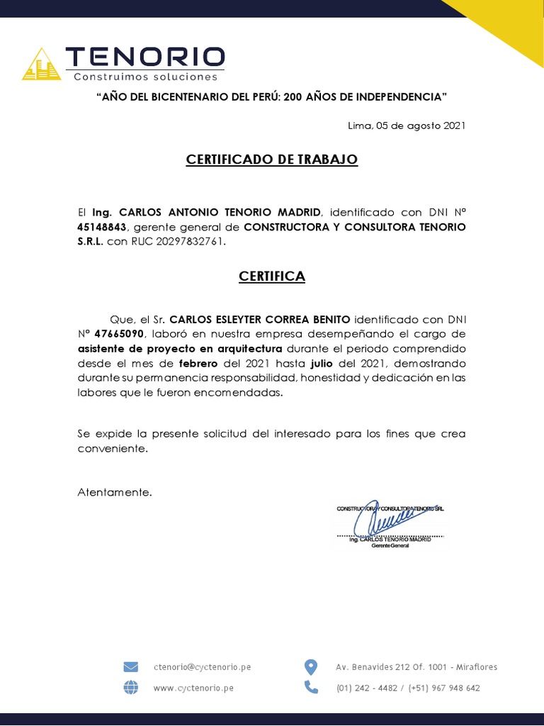 Certificado de Trabajo PDF | PDF