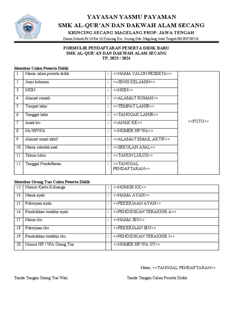 Form Online PPDB SMK A-D-A | PDF
