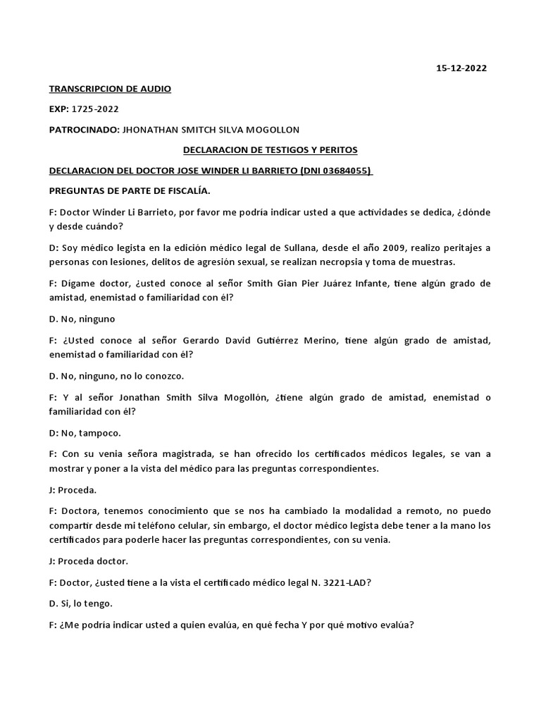 15-12-22-Declaracion de Testigos y Peritos | PDF | Munición | Herramientas