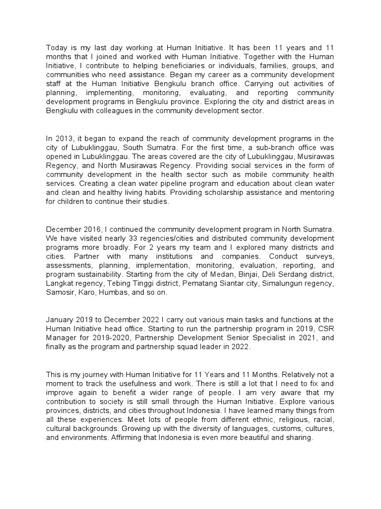 Today Is My Last Day Working at Human Initiative | PDF