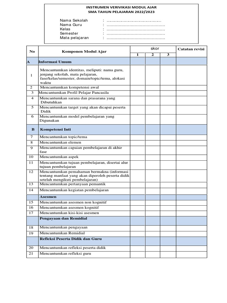 Instrumen Penilaian Modul Ajar Sma Kota Kendari | PDF