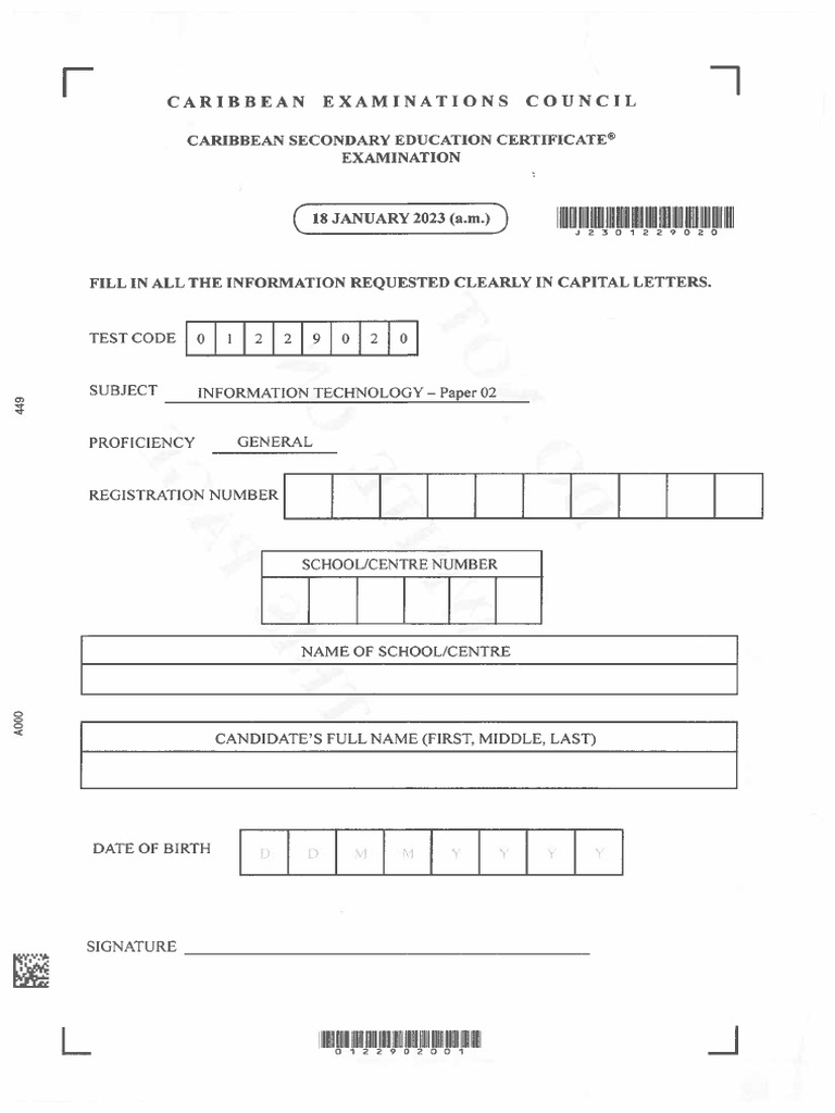 Information Technology Paper 02 Jan 2023 Csec | PDF