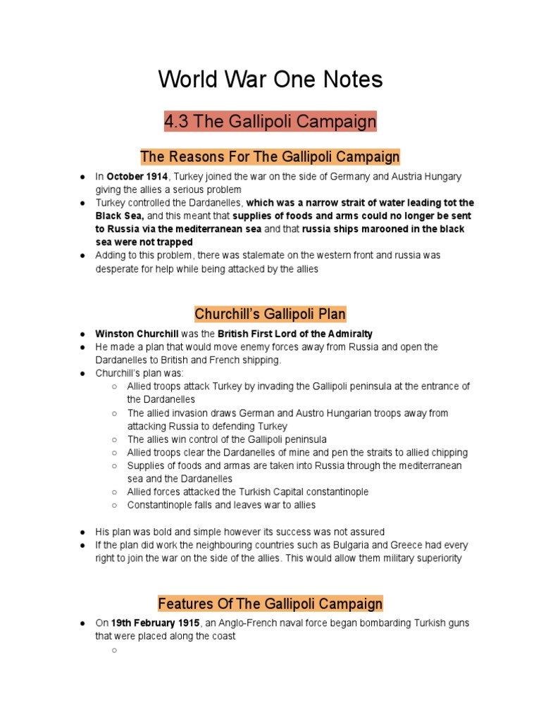 WWI Gallipoli Campaign & Churchill's Failed Plan | PDF