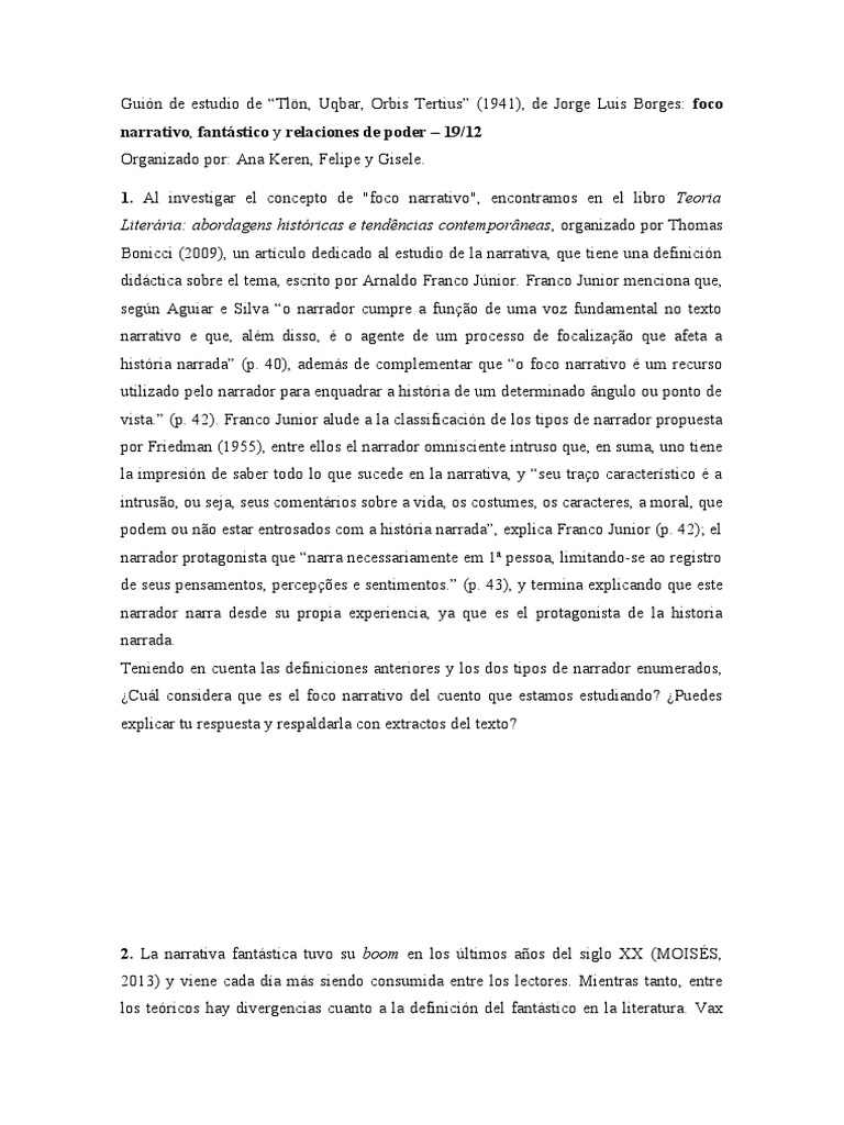 Análisis de "Tlön, Uqbar, Orbis Tertius" | PDF | Fantasía | Narración