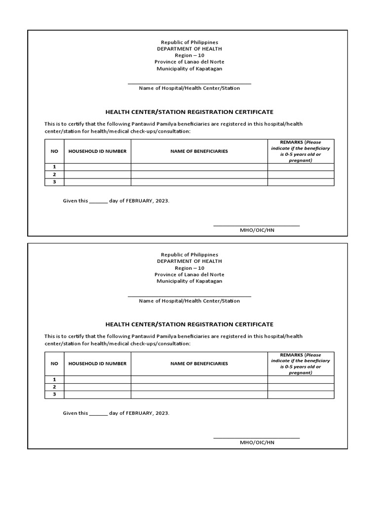 List of Pantawid Pamilya Beneficiaries Registered for Health Services ...