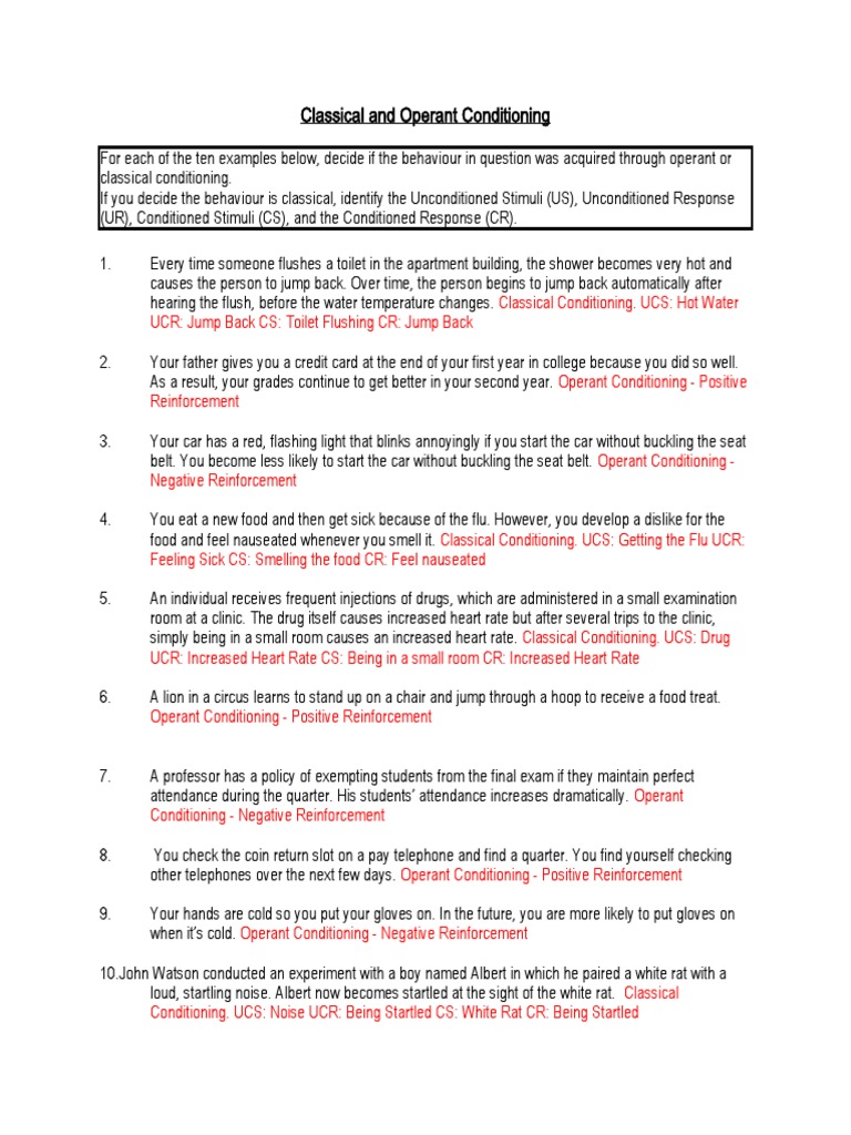 Conditioning Examples and Analysis Worksheet | PDF | Classical ...