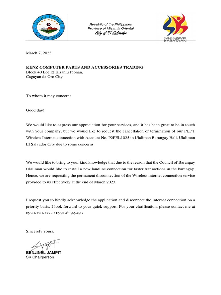Letter For Disconnection | PDF