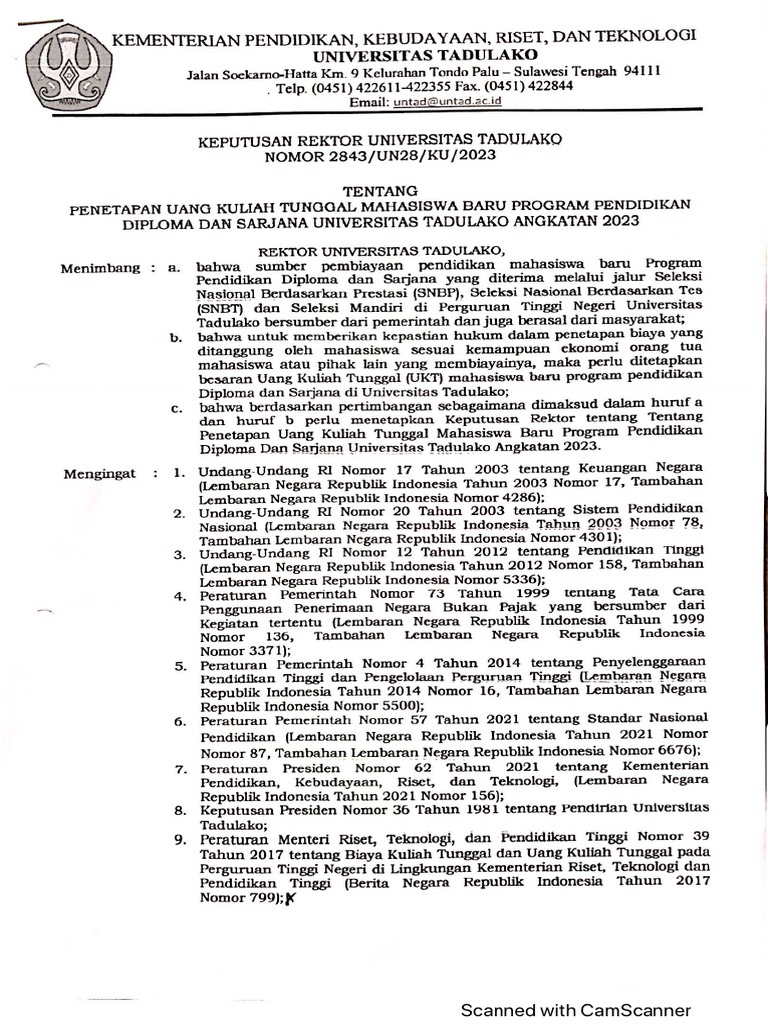 Daftar UKT UNTAD 2023 | PDF