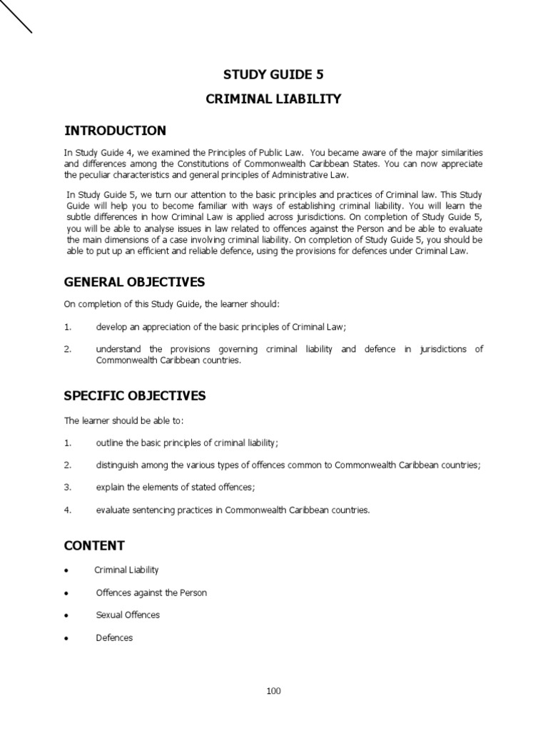 CAPE LAW Study Guide 5 - Criminal Law | Download Free PDF | Mens Rea ...