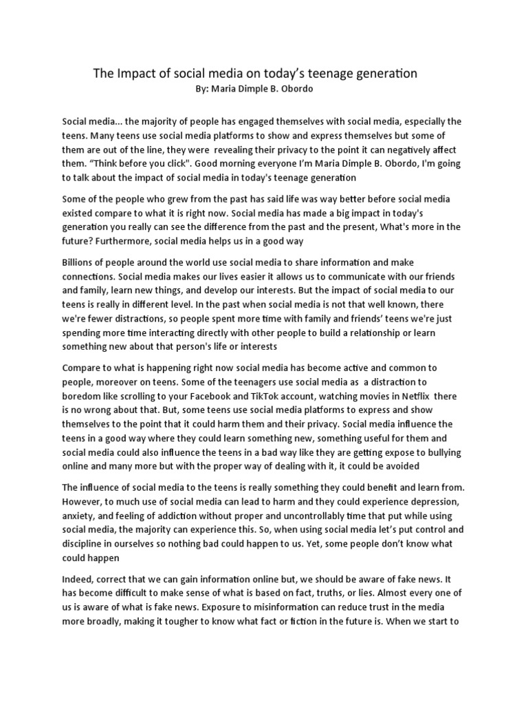 Social Media's Impact on Teens | PDF | Social Media | Popular Culture ...