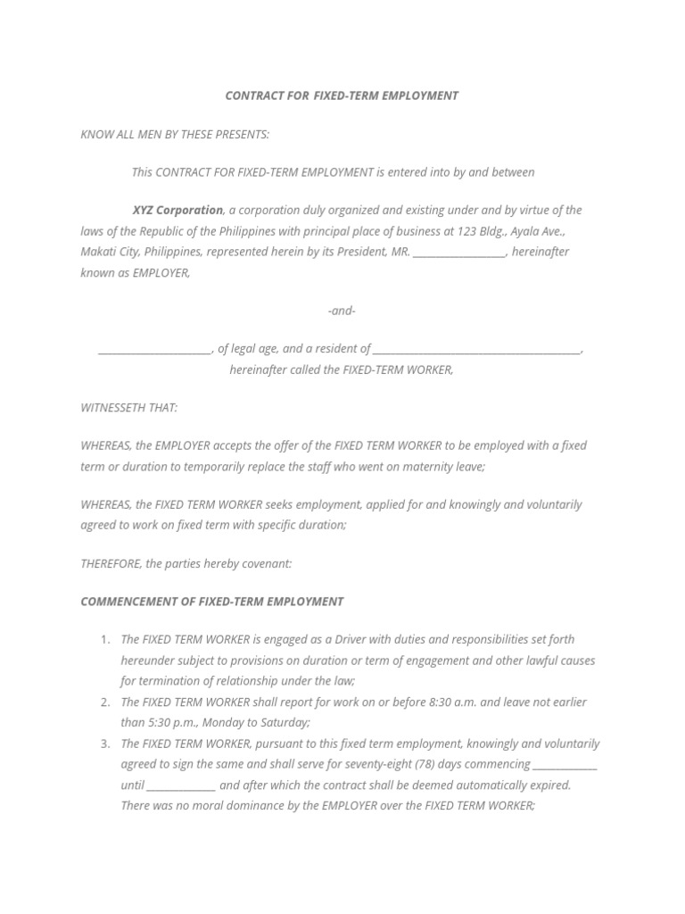 Temporary Replacement: Contract for Fixed-Term Employment as a Driver ...