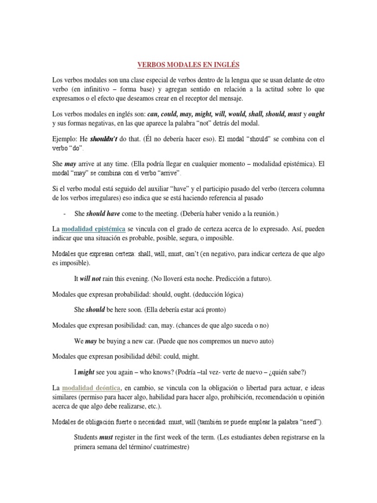 VERBOS MODALES EN INGLÉS | PDF