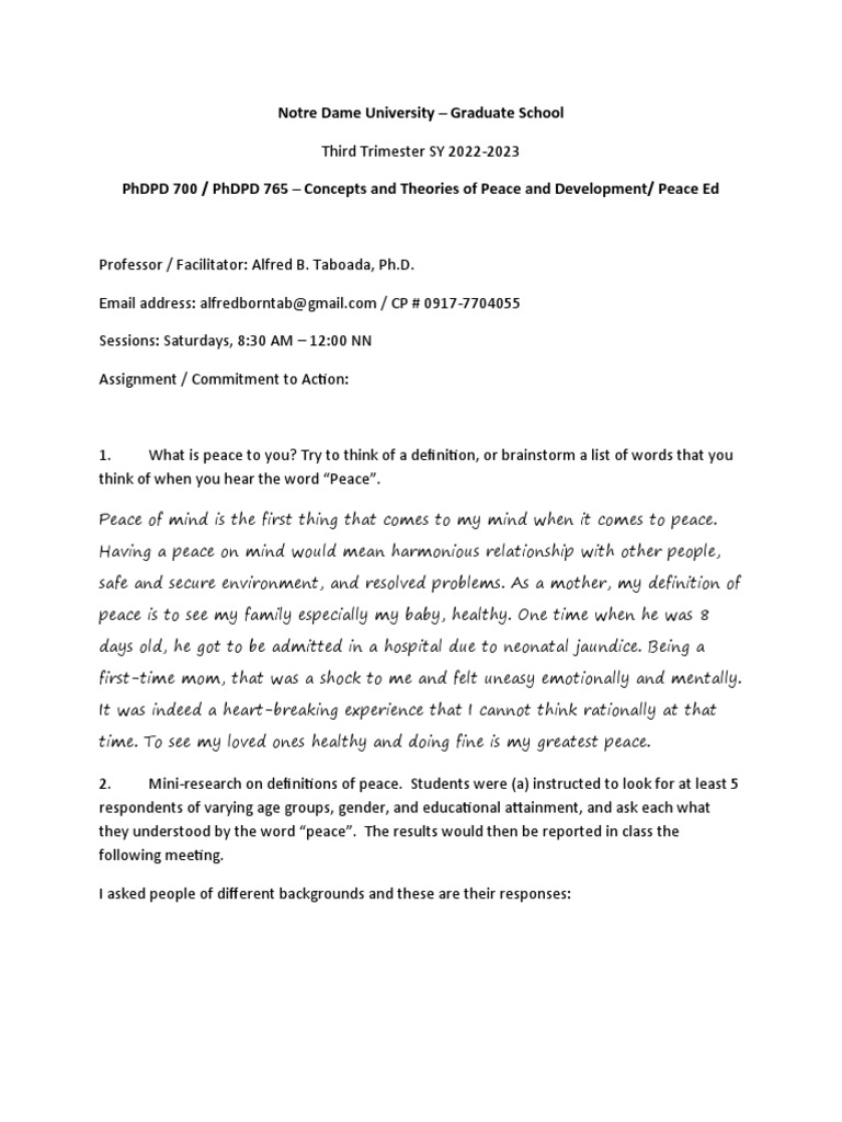 Peace Concepts - Assignment - 1 | PDF | Peace | Mind