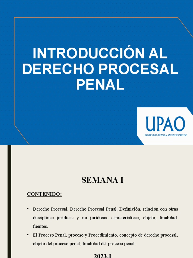 Semana I - DPP I - Upao | PDF | Derecho penal | Ley procesal