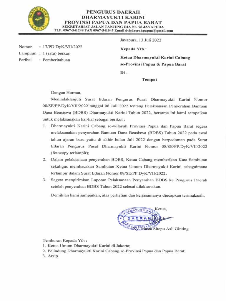 Surat Pemberitahuan Pelaksanaan Penyerahan BDBS 2022 | PDF