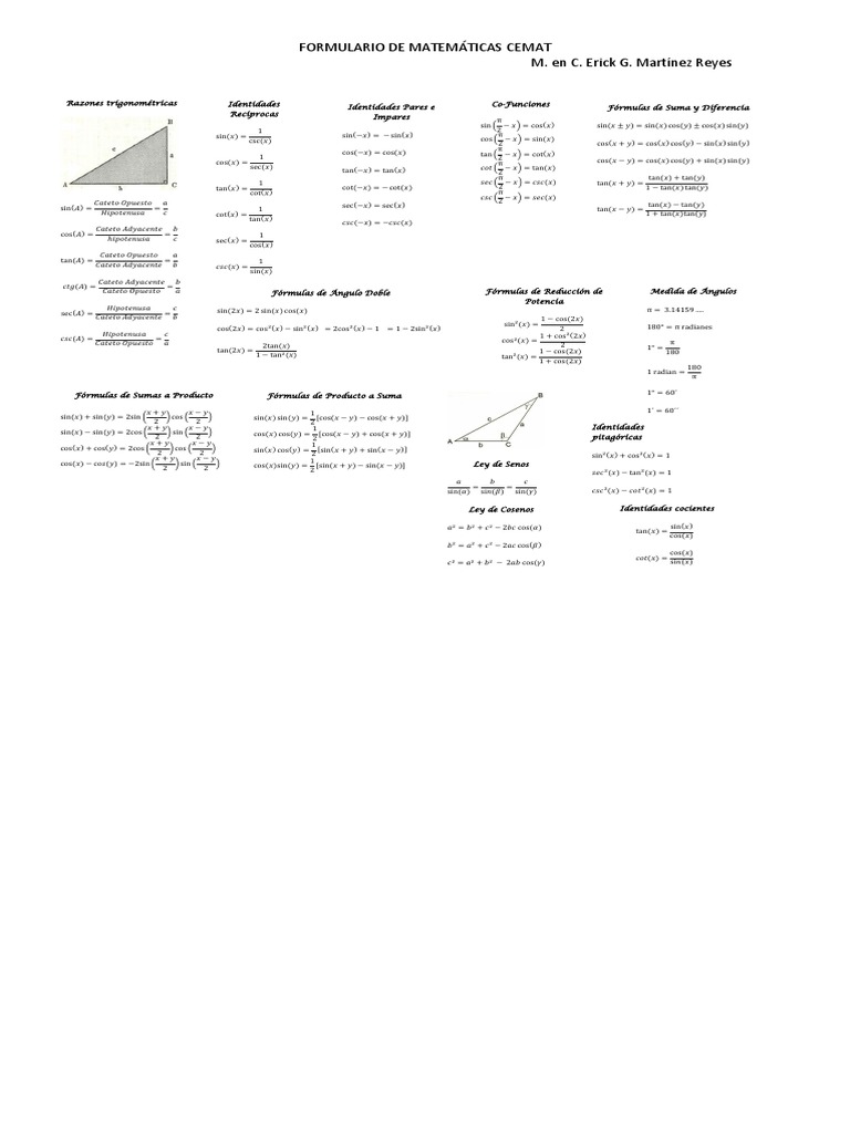Formulario Trigonometrìa Cemat PDF | PDF | Matemáticas | Cantidades fisicas