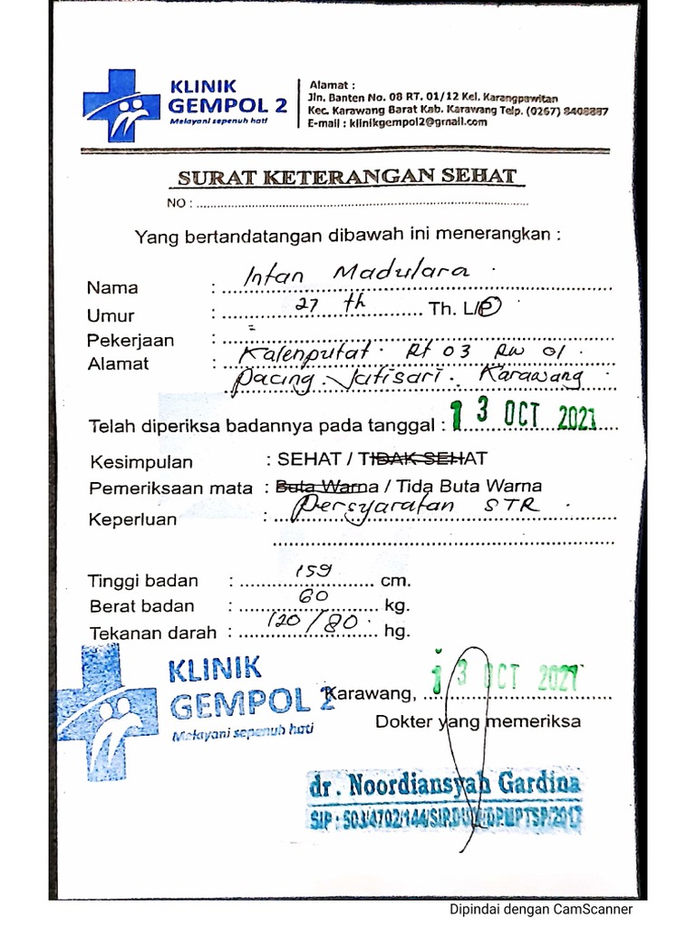 Surat Keterangan Sehat PDF | PDF