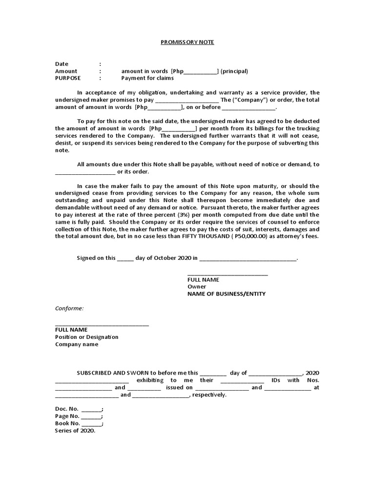 Payment Promissory Note Template | PDF | Finance & Money Management