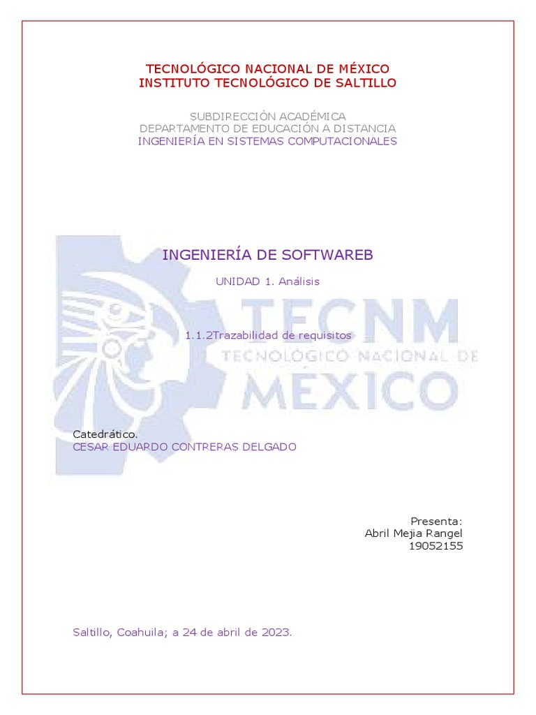 Actividad 1.1.2 Ing Software Abril M | PDF | Software de la aplicacion | Tecnologías de la ...