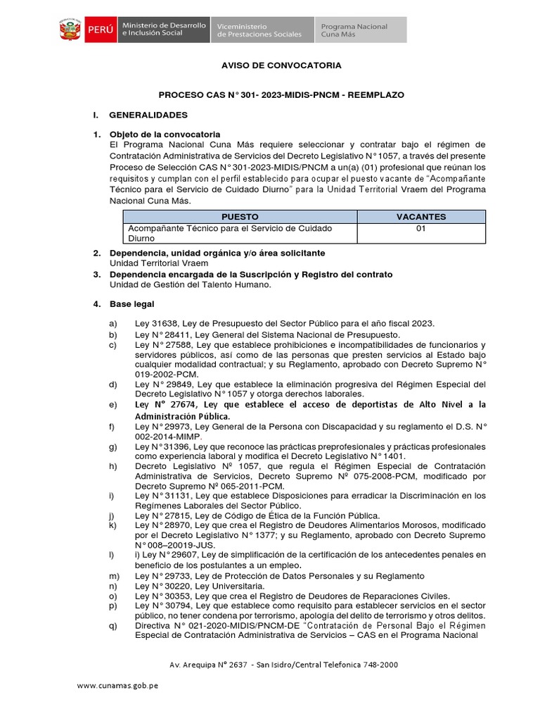 Bases Cas 301-2023 - At-Scd-Vraem | PDF | Educación más alta | Educación de la primera infancia