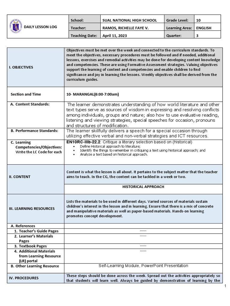 Historical Approach in Literature Lesson | PDF | Learning | Chocolate