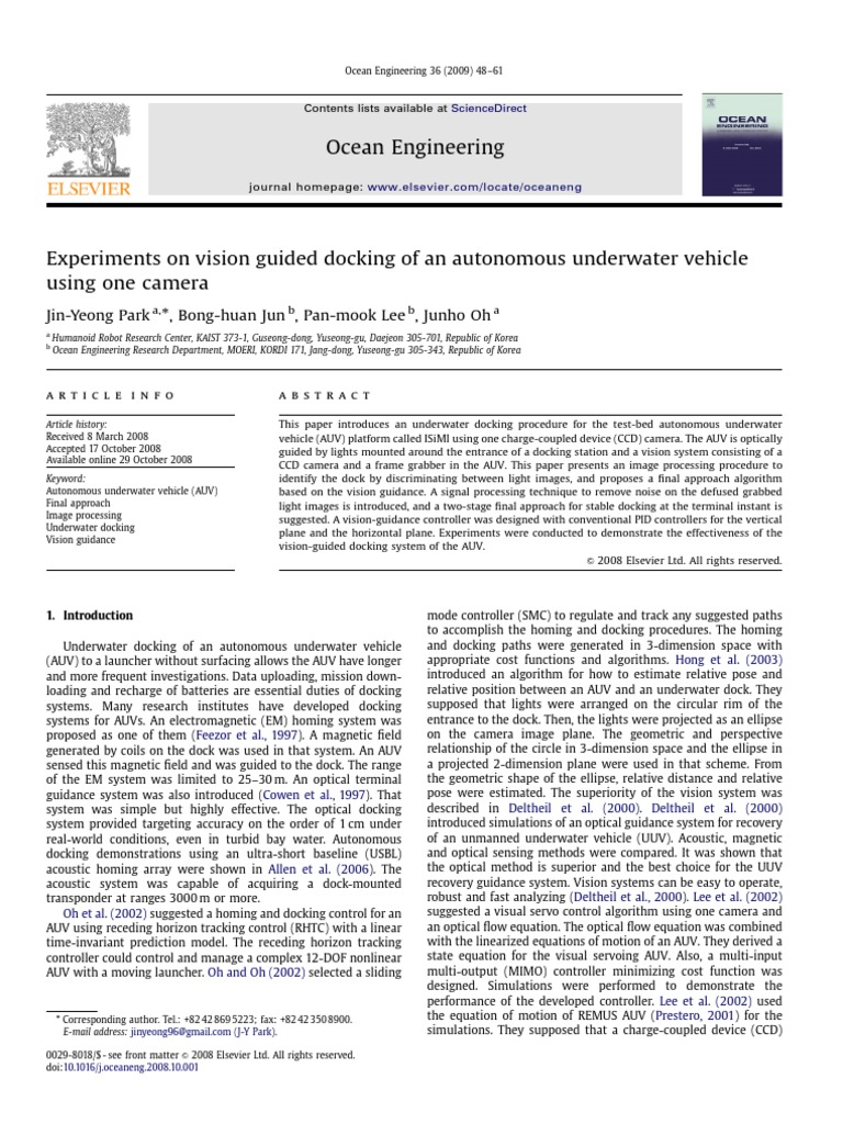 3.experiments On Vision Guided Docking of An Autonomous Underwater Vehicle | PDF | Camera | Optics