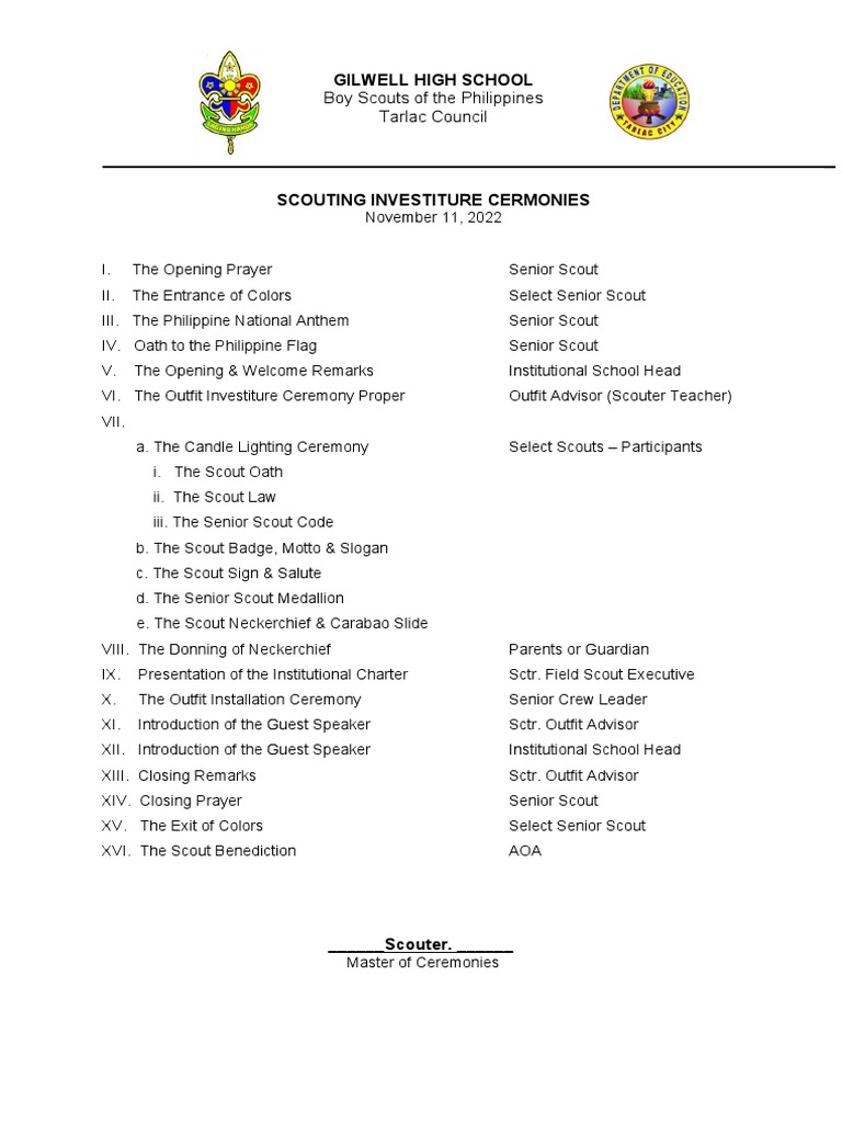 Scouting Investiture Ceremony Program Skit | PDF | Scouting