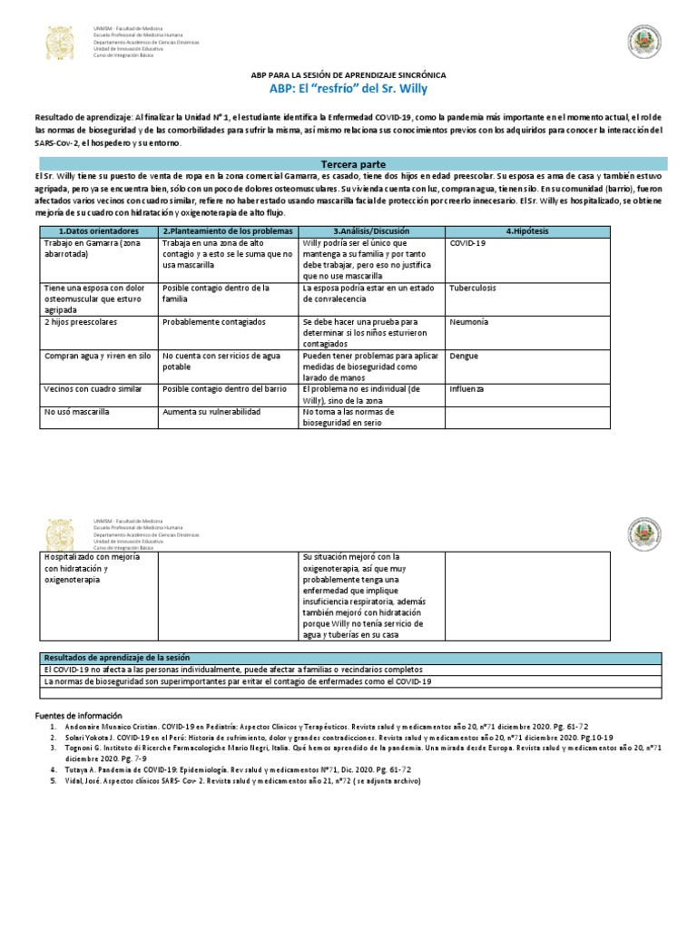 3° ABP. El Resfrío Del Sr. Willy (Guía Del ESTUDIANTE) 24 Abril PDF | PDF | Enfermedades y ...