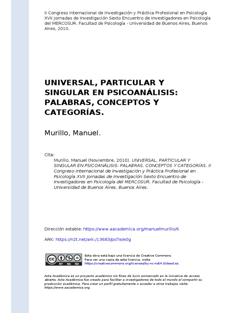 Universal, particular y singular en psicoanálisis: Un análisis de los ...