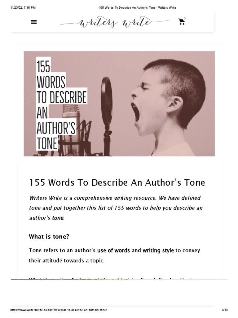 155 Words To Describe An Author's Tone - Writers Write | PDF ...