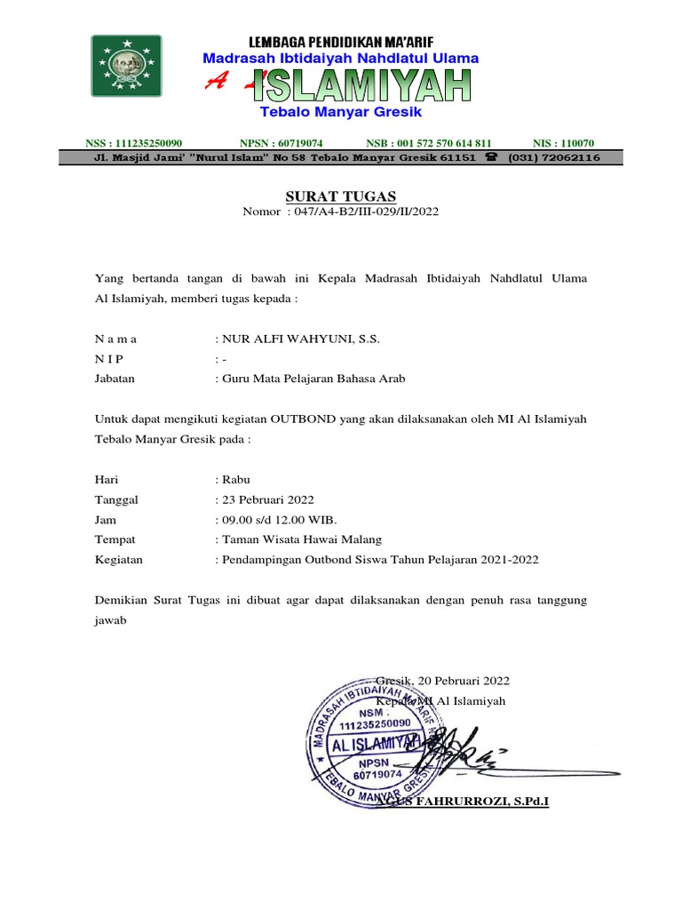Surat Tugas Outbond | PDF