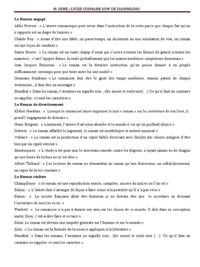 Citations sur le roman engagé et divertissant | PDF | Romans | Émile Zola