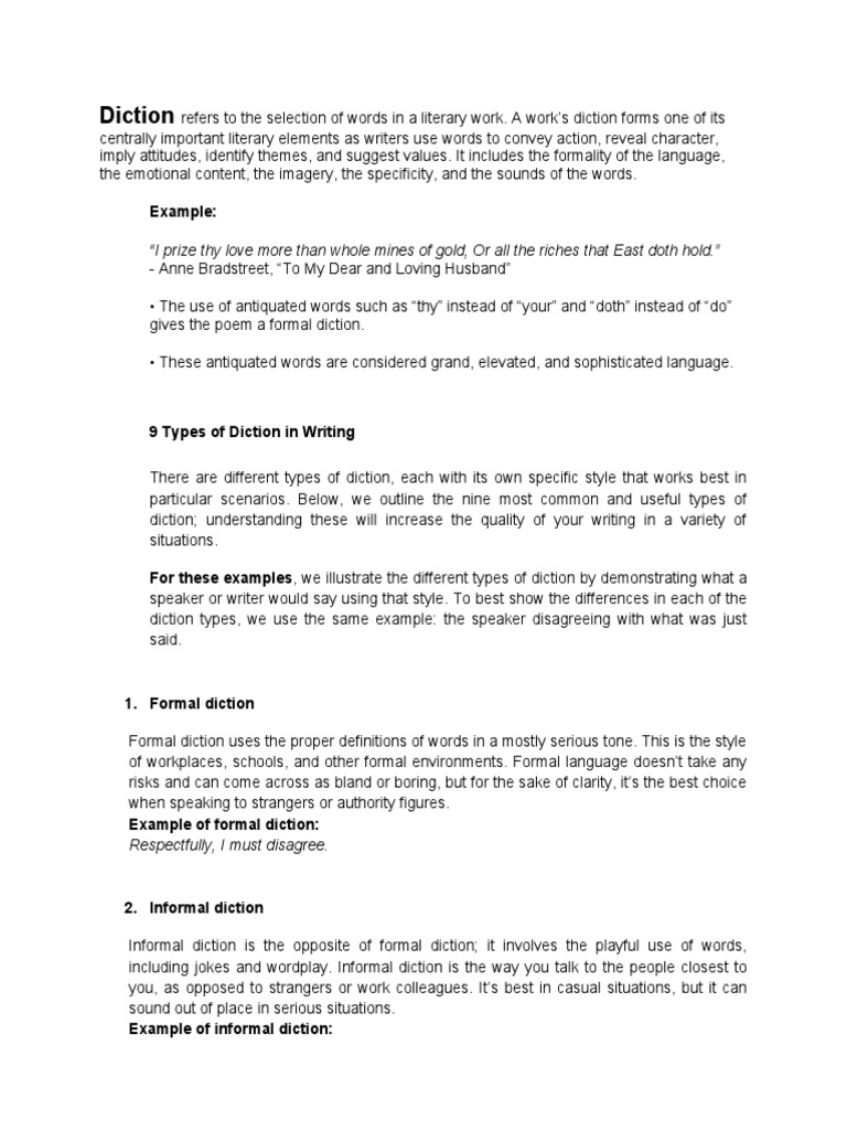 Diction | PDF | Slang | Poetry