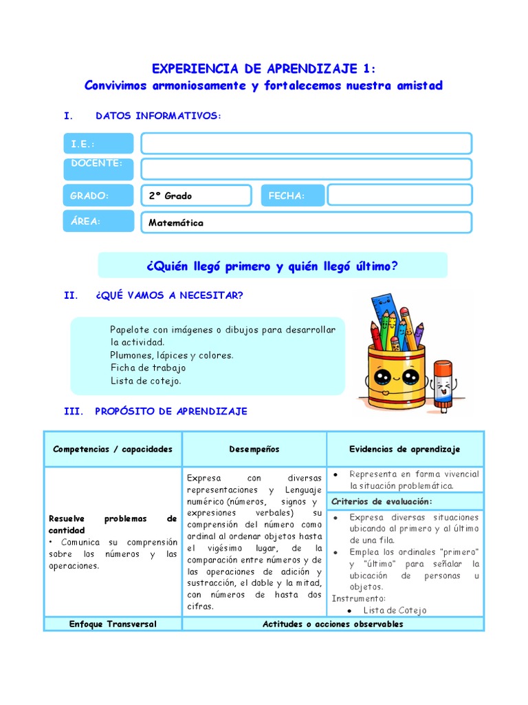 Ordenando: Primero y Último en Clase | PDF | Aprendizaje | Evaluación