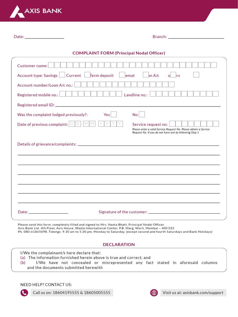 Axis Bank Complaint Form Instructions | PDF | Finance & Money ...
