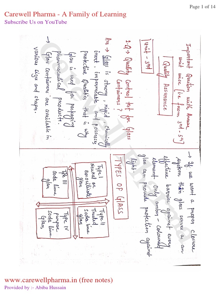 Unit 3, Pharmaceutical Quality Assurance, B Pharmacy 6th Sem, Carewell Pharma | PDF